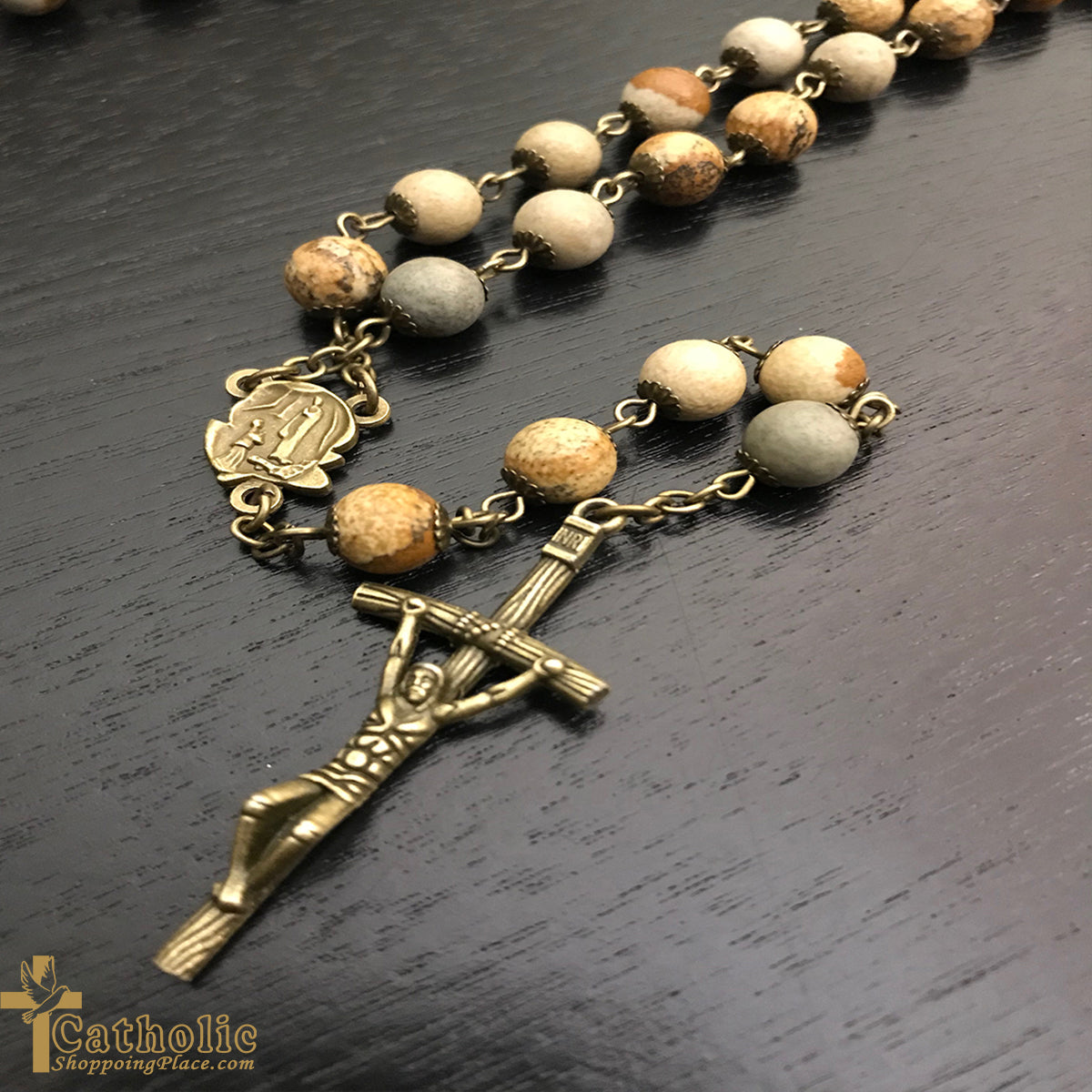 Natural Stone Rosary with Lourdes Medal – Catholicshoppingplace.com