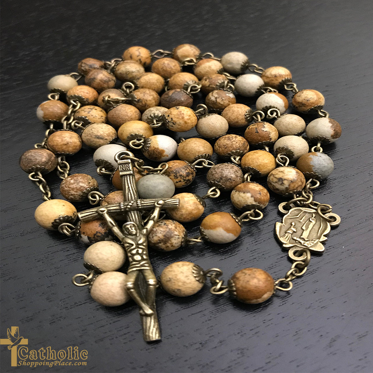 Natural Stone Rosary with Lourdes Medal – Catholicshoppingplace.com